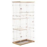 China Button Closure Metal Wire Cat Villa Cage with Drawable Toilet Tray and Wooden Frames for sale