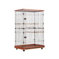 China 3 Layer Metal Wired Cat Cage with Wooden Frame and Button Closure in Beige/Brown for sale