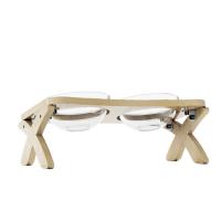 China X-shape Bamboo Wooden Stand Double Pet Bowl Tilted for Cats and Dogs 325mm*135mm*160mm for sale