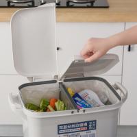 China Home STANDING Double Layer Sorting Garbage Can 3 Compartments Trash Can Plastic Waste Bin With Single Lid for sale