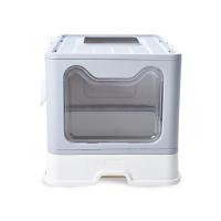 China Foldable Large Cat Litter Box Plastic Rectangular Closed For Cats in Pink/Blue/Grey for sale