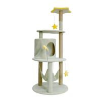 China Light Green Short Plush Cat Climbing Tree with Yellow Stars and Claw Scratcher Cattery for sale
