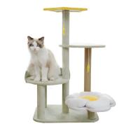 China Light Green Short Plush Cat Climbing Tree with Yellow Stars and Claw Scratcher Cattery for sale