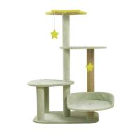 China Light Green Short Plush Cat Climbing Tree with Yellow Stars and Claw Scratcher Cattery for sale