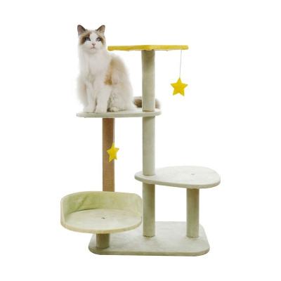 China Yellow Stars and Sisal Post Plush Cat Climbing Frame in Light Green for All-Season Tree for sale