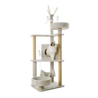 China Multi-layer Plush Cat Tower with Hanging Balls and Feather Your Cat's Dream Playground for sale