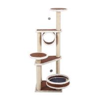 China All-Season Large Cat Tree Sisal Tower Wooden Cat Condo With Rattan Mat for sale