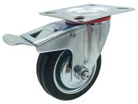 China 8inch Zinc Plated Diameter Black Rubber Furniture Industry Trolley Barrow Caster Wheel for sale