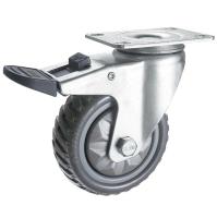 China Grey Free Wheel Rubber Plastic Trolley Dustbin Castor Wheel with Top Plate Size 92*64mm for sale