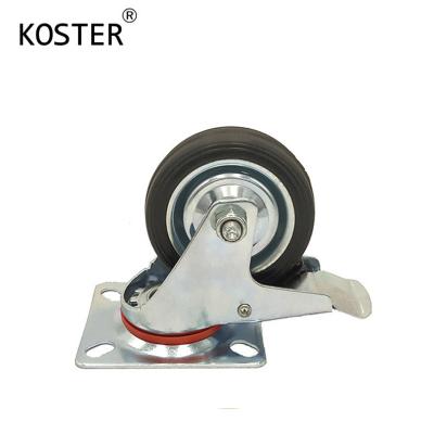 China Zinc Plated 3inch 4inch 5inch Black Rubber Rotating Wheel for Furniture Trolley Barrow for sale