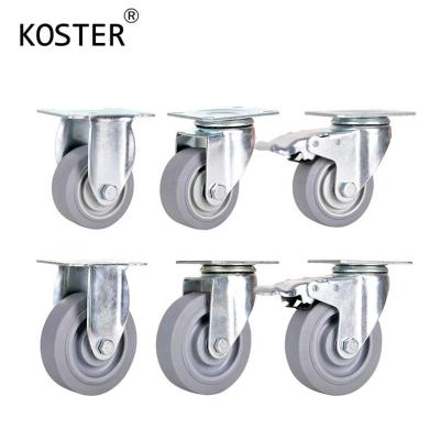 China 75mm 3inch Platform Trolley Furniture TPR Soft Grey Rubber Plate Swivel Caster Wheels for sale