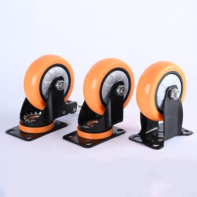 China 32mm Thickness PVC/PU Industrial Furniture Trolley Orange Single Bearing Castor Wheel for sale