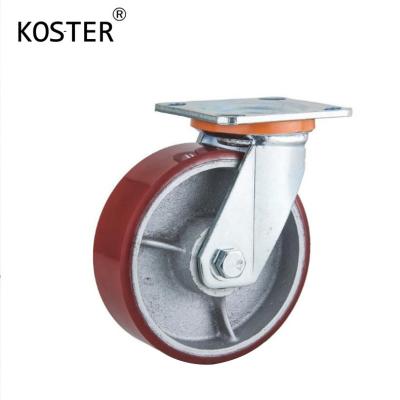 China Heavy Duty Red PU Iron Core Caster Wheels 4inch/5inch/6inch/8inch with Brake Included for sale