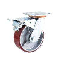 China Heavy Duty Red PU Iron Core Caster Wheels 4inch/5inch/6inch/8inch with Brake Included for sale