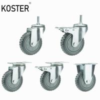 China 3inch to 5inch Industry Duty Grey Free Wheel Rubber Plastic Trolley Dustbin Caster Wheels for sale