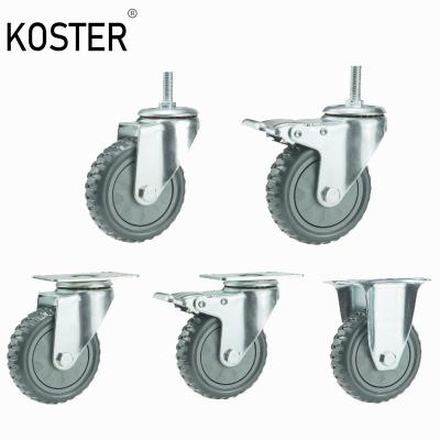 China 3inch to 5inch Industry Duty Grey Free Wheel Rubber Plastic Trolley Dustbin Caster Wheels for sale