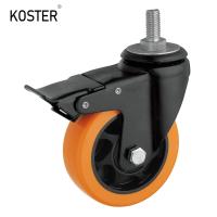 China 75mm Orange PU Industrial Trolley Furniture Screw Swivel Caster Wheel with Brake for sale