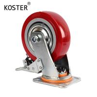 China 4inch 5inch 6inch 8inch Heavy Duty Red Wheel Roller Bearing Polyurethane PU Swivel Caster for sale