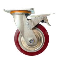 China 4inch 5inch 6inch 8inch Heavy Duty Red Wheel Roller Bearing Polyurethane PU Swivel Caster for sale