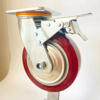 China 4inch 5inch 6inch 8inch Heavy Duty Red Wheel Roller Bearing Polyurethane PU Swivel Caster for sale