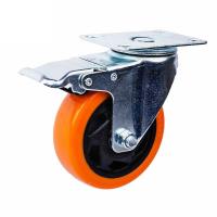 China PU Wheel Industrial Caster Swivel Plate with Side Brake 4