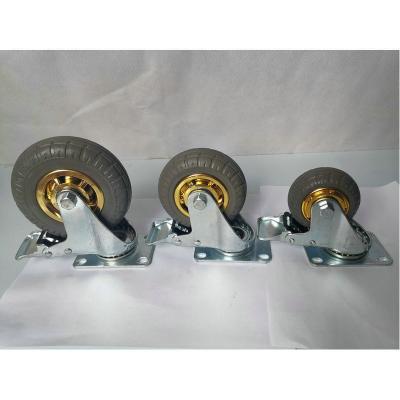 China 100mm/125mm/150mm/200mm Golden Caster Wheel with Brake and Locking Mechanism for sale