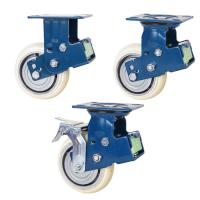 China 6 Inch PU Iron Caster Polyurethane Castor Machinery Spiral Castors Shock Absorption Fixed Casters for sale