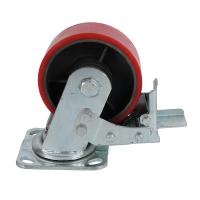 China Red PU Iron Rigid Cableway Trolley Hanger Heavy Duty Swivel Wheels Caster Zinc Plated for sale