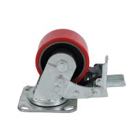 China Red PU Iron Rigid Cableway Trolley Hanger Heavy Duty Swivel Wheels Caster Zinc Plated for sale