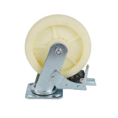 China 4 5 6 8inch 600kg Load Heavy Duty White Nylon Swivel Casters Wheels with Brake 50mm Thick for sale