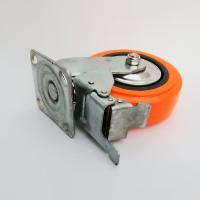 China 4 5 6 8inch Orange Polyurethane Double Ball Bearing Swivel Castor Wheel with Brake for sale