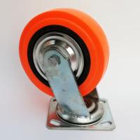 China Diameter 100mm Heavy Duty Orange PU PVC Double Ball Bearing Swivel Caster with Brake for sale