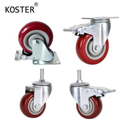 China Heavy Duty Double Ball Bearing PU Marron 100kg Swivel Caster Wheel 3 Inch Total Brake for sale