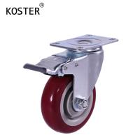 China Heavy Duty Double Ball Bearing PU Marron 100kg Swivel Caster Wheel 3 Inch Total Brake for sale