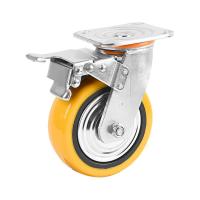 China Orange Industrial Castor Wheel Heavy Duty PU Caster with Top Brake Initial Payment for sale