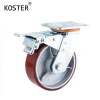 China 5 Inch PU Wheel Black Rubber Adjustable Industrial Heavy Duty Caster Wheel With Brake for sale