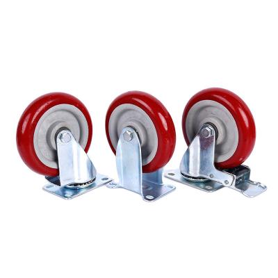 China 92*64mm 3 Inch Caster Wheels On Red PVC Polyurethane Customizable for sale