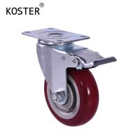 China 125mm 5 Inch Red Wheel Caster PVC Industrial Caster Wheels with Brake Thickness 32mm for sale