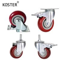 China 125mm 5 Inch Red Wheel Caster PVC Industrial Caster Wheels with Brake Thickness 32mm for sale