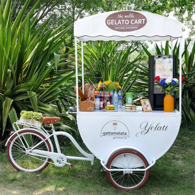 China Corn Material Outdoor 3 Wheels Coffee Kiosk Bike Cart for Food Service Juice Ice Cream for sale