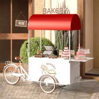 China 300kg Load Capacity Mobile Food Cake Display Tricycles for Bakery Shop Cart for sale