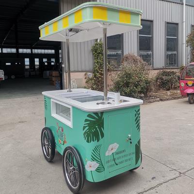 China Italian Gelato Bike Ice Cream Cart Mobile Push Popsicle Showcase Freezers Vending Cart For commercial use for sale