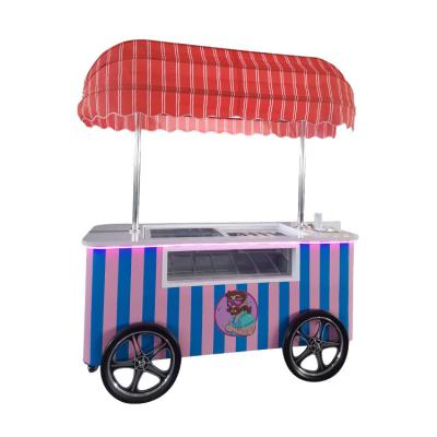 China Mobile Italian ice cream hand push cart with display freezer Gelato stand cart for sale