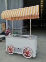 China Custom Ice Cream Push Vending Cart With Freezer Mobile Italian Gelato Trolley Cart for sale
