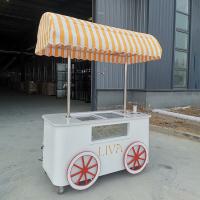 China Customized beautiful Gelato Ice Cream Pop Cart Hand Push Mobile Van with umbrella for sale
