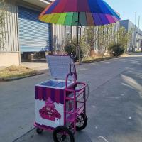 China Mobile Ice Cream Selling Push Cart With Freezer Umbrella Vendor for sale