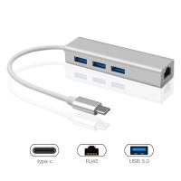 China RJ45 100 Mbps Type C To Gigabit Ethernet , USB 3.0 Hub Ethernet Adapter Splitter for sale