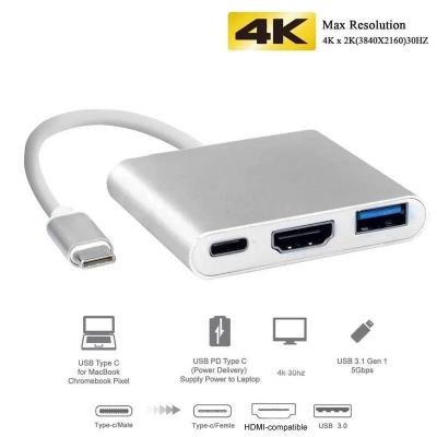 China 24AWG 3 In 1 USB C HUBs 1080P USB To HDMI Adapter 4k Cable 20cm 10Gbps for sale