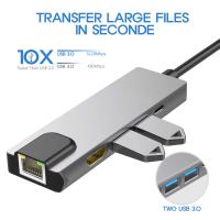 China PD3.0 USB C HUBs Multiport Adapter 5 In 1 3.1 USB C To Rj45 Connector HDMI 30hz for sale