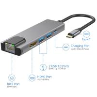 China PD3.0 USB C HUBs Multiport Adapter 5 In 1 3.1 USB C To Rj45 Connector HDMI 30hz for sale
